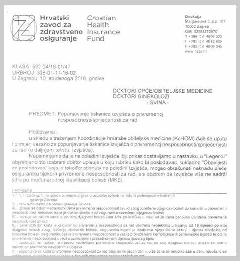 Popunjavanje tiskanice izvješća o privremenoj nesposobnosti / spriječenosti za rad – KoHOM